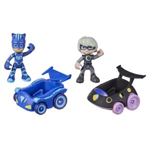 pj masks catboy vs luna girl battle racers preschool toy, vehicle and action figure set for kids ages 3 and up