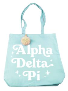 sorority shop alpha delta pi retro pom pom tote bag