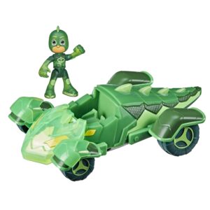 pj masks toys glow & go gekko-mobile, light up toy cars, includes gekko action figure, preschool toys, superhero toys for 3 year old boys and girls and up