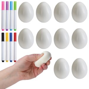 12 white squishy easter eggs for easter hunts, stress relief and party favors - 12 soft slow rising white eggs with 8 color markers for design and personalization, great easter gift and basket stuffer