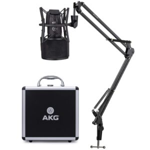 akg p220 high-performance large diaphragm true condenser microphone bundle with desktop boom scissor arm mic stand and pop filter (3 items)