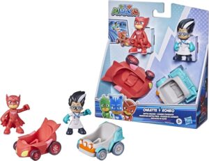 pj masks owlette vs romeo battle racers preschool toy, vehicle and action figure set for kids ages 3 and up