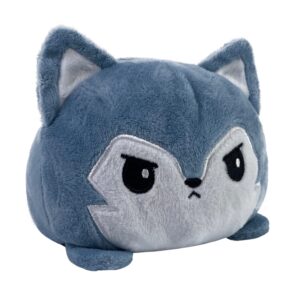 teeturtle - the original reversible wolf plushie - gray - cute sensory fidget stuffed animals that show your mood