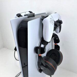 3d cabin ps5 controller & headphone console bracket mount holder for play station 5 digital or disc dualsense (left & right pack) grey