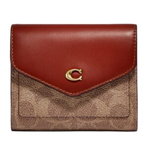 coach color-block coated canvas signature wyn small wallet, b4/tan rust, one size