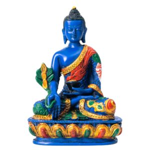 juccini handmade 5" buddha statues for home decor, small buddha meditation statue for indoors outdoor office & home decoration, hand painted in nepal (medicine buddha)