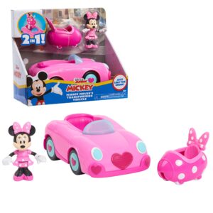 disney junior mickey mouse funhouse transforming vehicle, minnie mouse, pink toy car, preschool, officially licensed kids toys for ages 3 up by just play