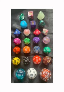 rainbow - 25 unusual dice rpg set - d3s, d4, d5, d6, d7, d8, d9, d10, d, d11, d12, d13, d14, d15, d16, d17, d18, d19, d20, d22, d24, d26, d28 & d30