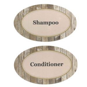 bottiful home - 22 pack oval waterproof permanent labels for refillable shampoo, conditioner, soap, lotion and household product bottles (1.5"x2.5") (woodgrain)