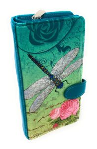 shag wear vintage dragonfly large wallet for women and teen girls vegan faux leather 7" teal