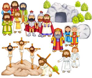 easter crucifixion resurrection 19 pc felt figures bible felt/flannel board story set plus lesson guide coloring & activity pages jesus christ