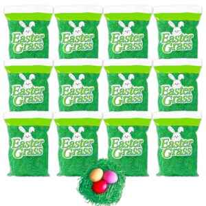 innovative designs easter grass basket filler bundle 3 oz easter crafts set - 12 pack green easter filler decor easter party decorations (easter craft supplies for kids adults)