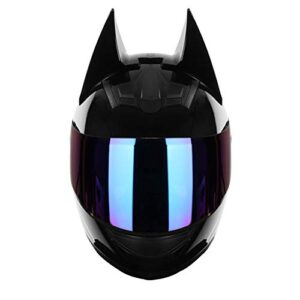 dclina motorcycle knight helmet cat ear helmet for boys, men and women dot certified full face modular motocross helmet flip-up helmets for street scooter atv, bright black (54-62cm)