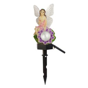 beaupretty led fairy girl light solar powered flower winged angel figurine stake light water resistant ground lawn lamp ornament for wisteria