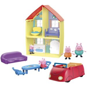 peppa pig toys peppa's family home combo , house playset with 4 figures and car , preschool toys for 3 year old girls and boys and up