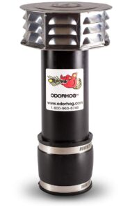 odorhog metal cap clamp on vent stack pipe filter 3", black abs, removes outdoor septic and sewer odor problems