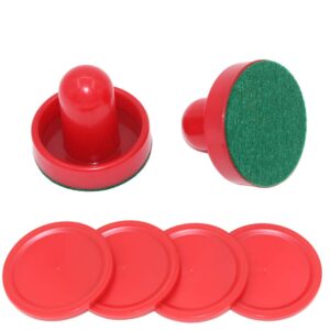 cchude 2 pcs red air hockey pushers and air hockey pucks great goal handles paddles replacement accessories for game tables