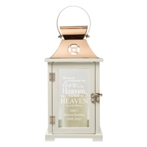 let’s make memories personalized memorial lantern - sympathy - condolences - led candle - automatic timer - wood/stainless steel - copper finish - for loved ones in heaven