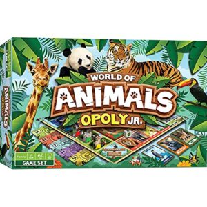 masterpieces kids & family board games - world of animals opoly jr. - officially licensed board games for kids, & family