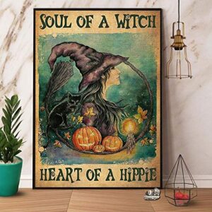 pozino witch soul of the witch heart of hippie happy halloween metal sign art tin retro home coffee wall decor room decor metal tin wall stickers 12x16 inch