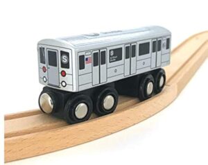 muni pals munipals new york city subway wooden railway (a division/irt) s train/42 st shuttle–child safe and tested wood toy train