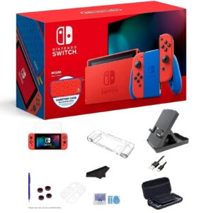 newest nintendo switch mario red & blue edition 32gb console red joy-con, wifi, bluetooth, hdmi, extra external 64gb storage and ultimate 18-in-1 case