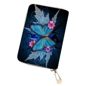 boatee blue butterfly flower coin purse protector holder, pu soft leather,printed credit card small bag for women