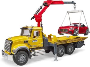 bruder - mack granite tow truck with bruder roadster (02829) - for ages (4) and up - compatible with bworld figures