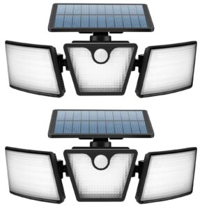 vicsou 265 leds solar lights outdoor, upgraded motion sensor security light, 3 adjustable heads spotlight 270° wide angle super bright waterproof flood light for garden garage patio yard (2 pack)