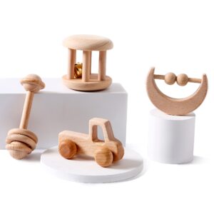 wood baby rattle personalizable infant rattle sensory development wooden toys set