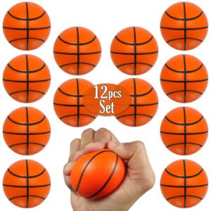 mini basketball stress balls 12 pcs pack | 2.5” inch mini basketballs for kids | small basketball party decoration | party favors, small soft foam basketballs | basketball party goodie toy by anapoliz