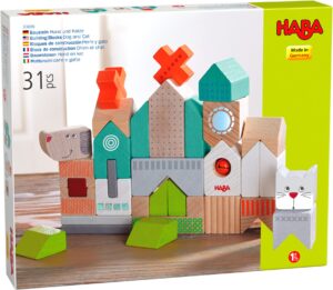 haba dog and cat building blocks - 31 piece wood stacking toy (made in germany)