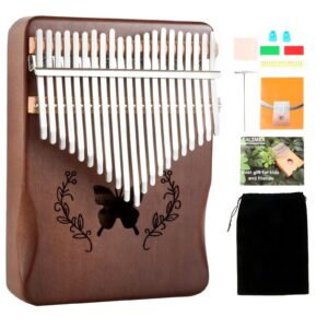 lemfema kalimba thumb piano 21 keys, portable mbira finger piano gifts for kids and adults beginners(brown)