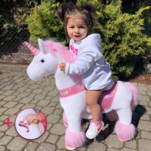 ponycycle model u-2021 ride on white horse pink unicorn toy plush walking animal small size for age 3-5 ux302