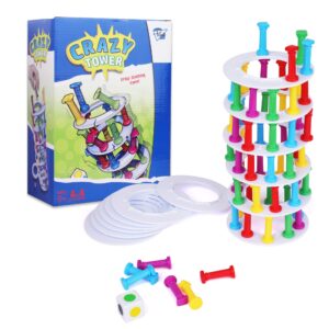 point games crazy tower - stacking tower game with fun roman column design- toppling leaning tower toy with dice - developmental & interactive puzzle, test stabilizing skills- ages 5+