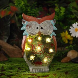 maitys owl solar light garden statue led light cute resin owl figurine with 8 solar led outdoor garden waterproof decor for patio yard lawn porch outdoor decoration