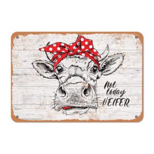 tarika cow not today heifer metal vintage look decoration art sign for home kitchen bathroom farm garden inspirational quotes wall decor, 8 x 12 inch