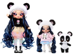 na! na! na! surprise family soft doll set with 2 fashion dolls and 1 pet – panda , features 12 accessories, long hair dolls in removable fashions and accessories with adorable plush pet panda