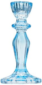 talking tables blue glass candlestick holder taper candle stand for indoor or outdoor dining, elegant dinner party decorations, birthday, garden, wedding, home décor large