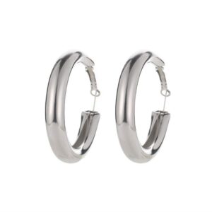 s5e5x alloy earrings, punk rock minimalist 50mm thick tube big gold alloy round circle hoop earrings (sliver)