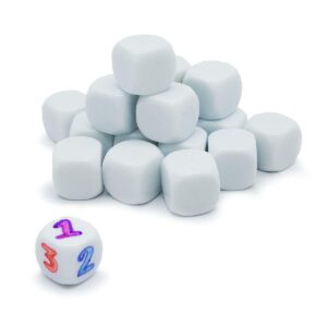 20mm blank white dice for board games, teaching and diy. write and draw by yourself. pack of 18