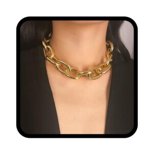 cloace chunky choker necklace gold cuban link chain thick necklaces punk jewelry for women(gold cuban chain)