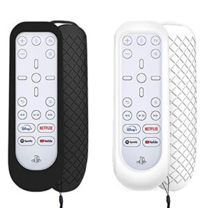 2 pack ps5 media remote cover, protective skin for sony playstation media remote with hand strap, shockproof, anti-slip, washable, skin-friendly - zeya (black/white)