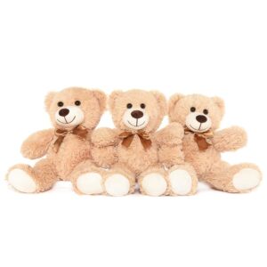 toys studio 3-pack teddy bear, 3 tan cute plush stuffed animals, 13.8 inch teddy bears for kids boys girls, light brown