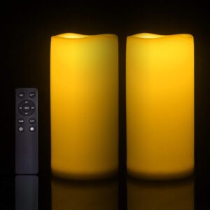 waterproof outdoor flameless candles with remote, set of 2, large 4” x 8” battery operated electric led pillar candle set for home décor party wedding supplies garden christmas decoration gift