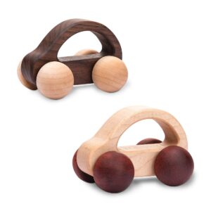 let's make organic baby push car wooden toys 2pc wood car and fine movement development and infant grasping montessori toys