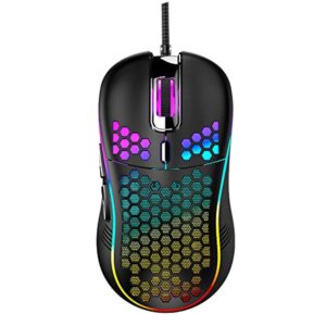 honeycomb wired gaming mouse, rgb backlight and 7200 adjustable dpi, ergonomic and lightweight usb computer mouse with high precision sensor for windows pc & laptop gamers (black)