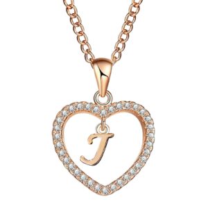 s5e5x women fashion 26 english letter name heart shaped crystal chain pendant necklaces jewelry gift (j)