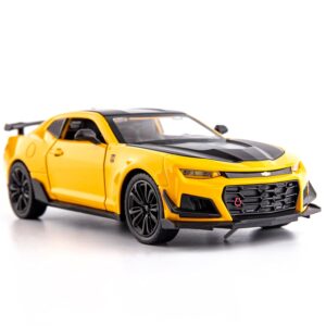 bdtctk 1/24 camaro bumblebee car model toy zinc alloy casting pull back car sound and light toys for kids boy girl gift (yellow)