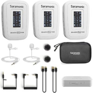 saramonic snow white advanced 2.4 ghz 2-person wireless clip-on microphone system with lavaliers for cameras, mobile devices and more (blink 500 pro b2 snow white) (blink500prob2w)